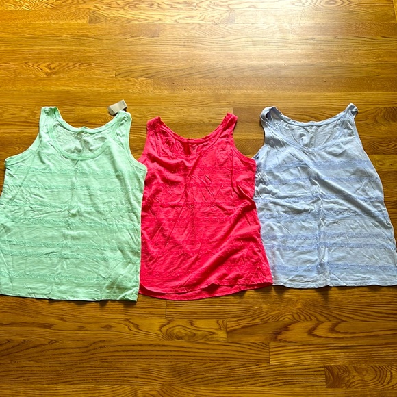LOFT | Tops | Set Of 3 Loft Tanks With Lace Stripe Detailsize Mp | Poshmark